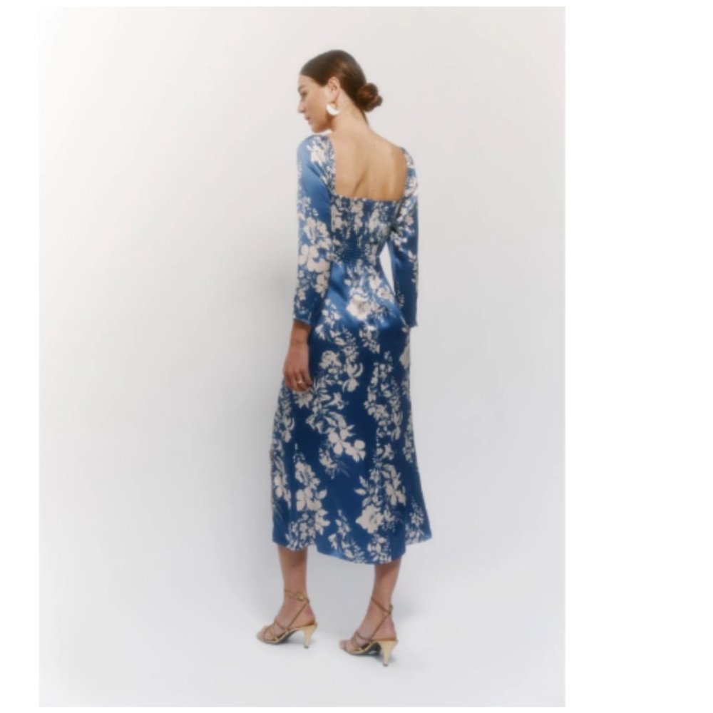 Reformation Gloriana Silk Dress In Cyanotype - Gem